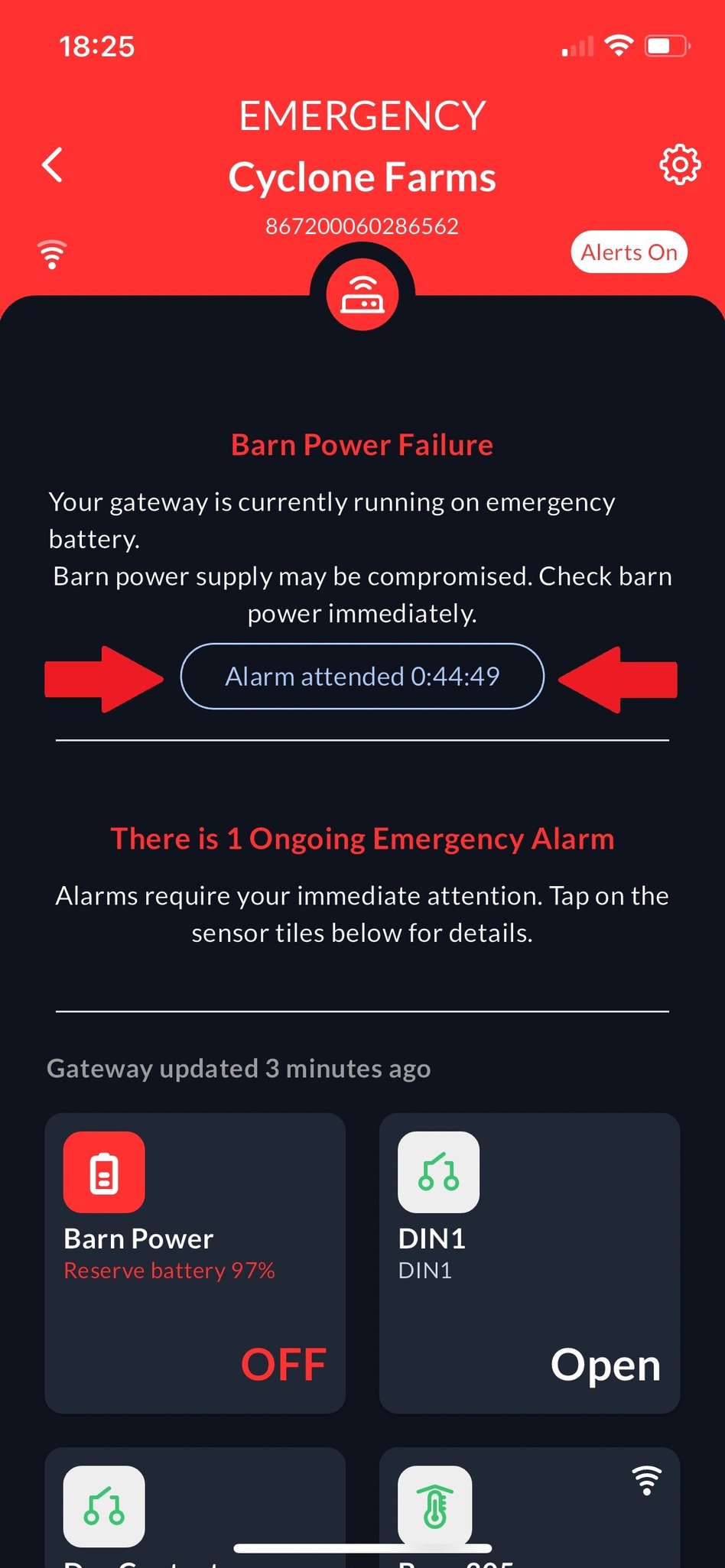 Acknowledging an Alarm in the BarnTalk Mobile App